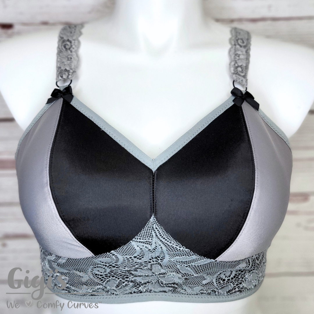 Platinum and Black Floral Longline Bralette | Gigis Bra Supply