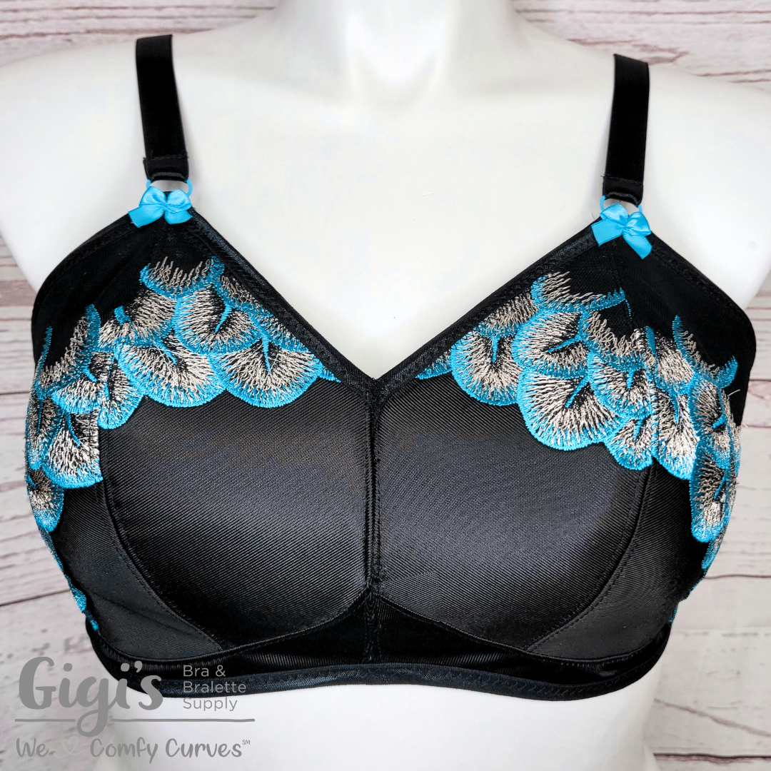 Feathered Teal and Black Foam Bralette– Gigis Bra Supply