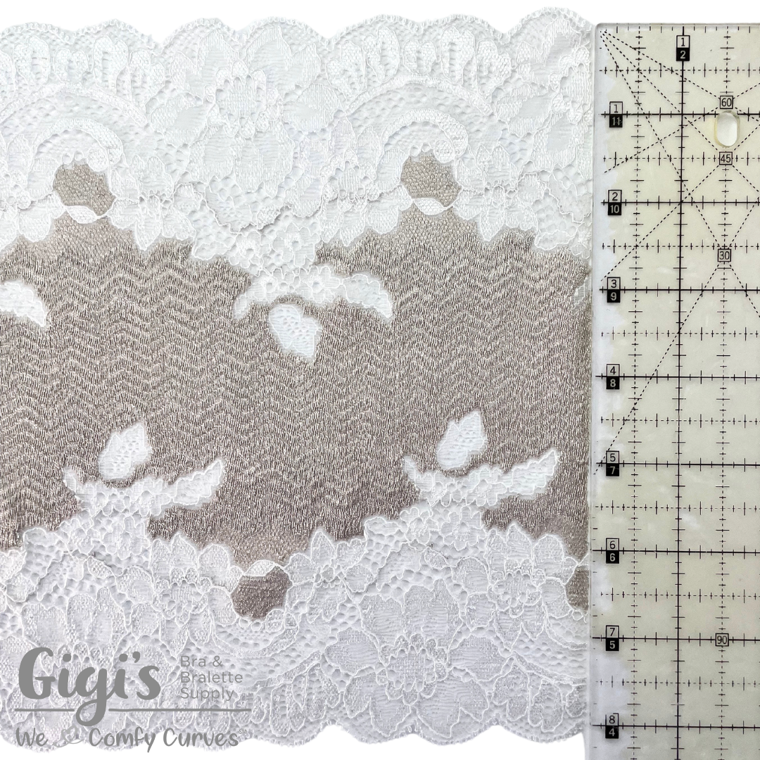 Lace, Stretch Lace, 8" White and Cashmere Floral Stretch Lace, 8 inch ...